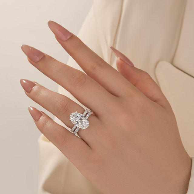 6.0Ct Oval Cut Engagement Ring With Classic Open Wedding Band – CapeGlow